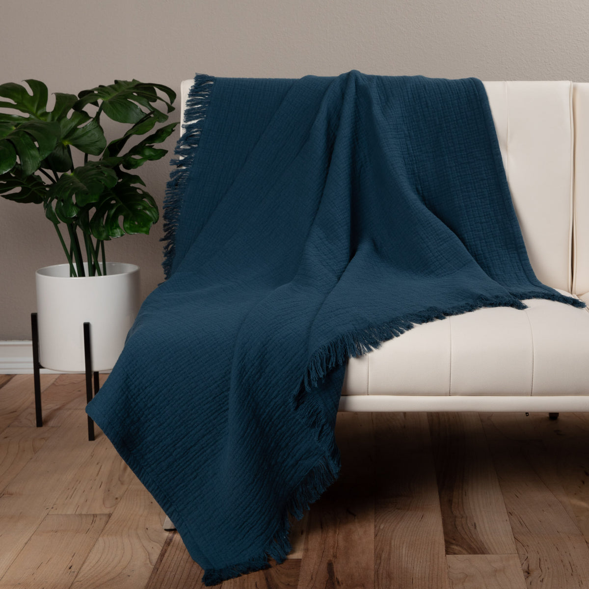 Sticky Toffee Cotton Muslin Throw Blanket with Fringe, 60" x 50 ...